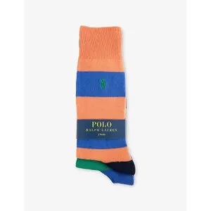 Ralph Lauren Logo-embroidered Stretch-cotton Crew Socks - Orange/ Green