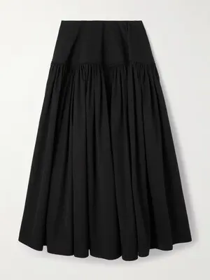Alaïa Gathered Cotton-poplin Maxi Skirt - Black
