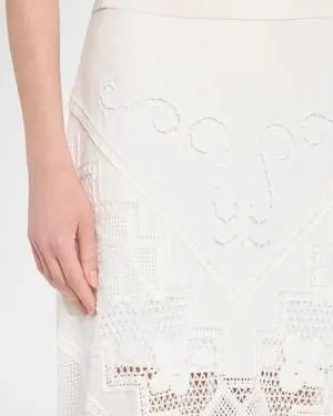 Kobi Halperin Lorelei Lace-inset Linen Midi Skirt - Ivory