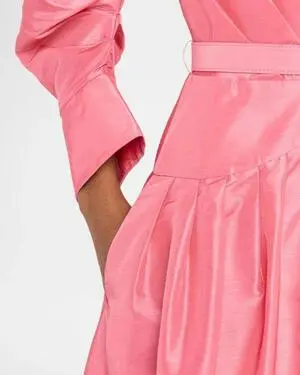 Rebecca Vallance Maple Pleated Taffeta Midi Shirt Dress - Bubblegum