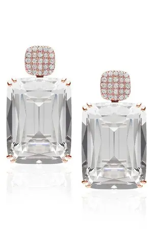 Goshwara Gossip Cushion Cut Drop Earrings - Clear/pink Gold