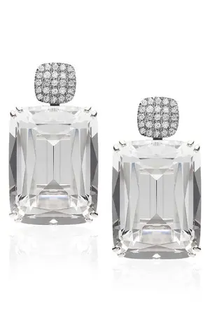 Goshwara Gossip Cushion Cut Drop Earrings - Clear/white Gold