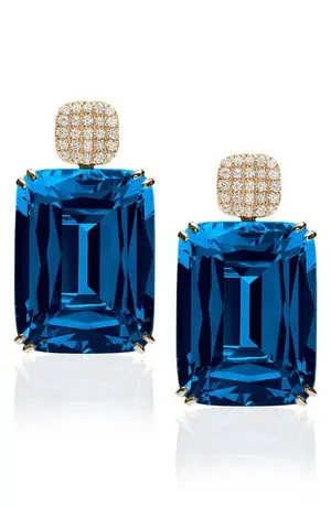 Goshwara GOSHWARA Cushion Cut Drop Earrings With Diamonds Deep Blue