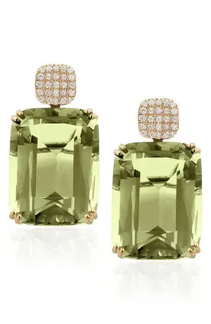 Goshwara Cushion Cut Drop Earrings With Diamonds - Translucent Green