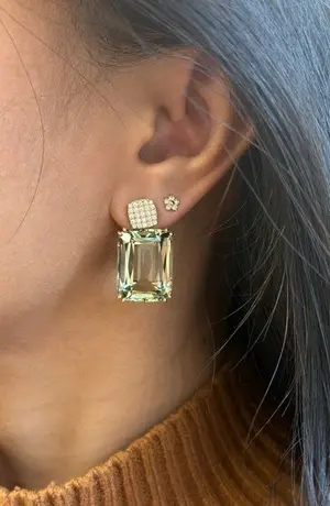 Goshwara Cushion Cut Drop Earrings With Diamonds - Translucent Green