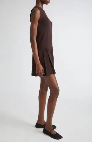 Sandy Liang Millie Pleated Merino Wool Sweater Dress - Brown