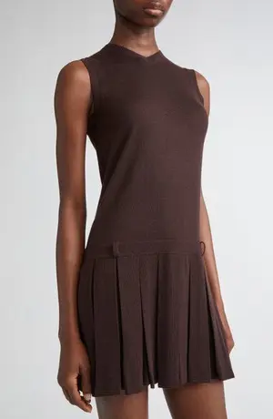 Sandy Liang Millie Pleated Merino Wool Sweater Dress - Brown