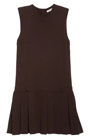 Sandy Liang Millie Pleated Merino Wool Sweater Dress - Brown