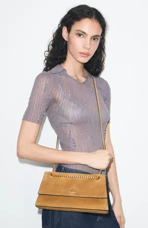 Tory Burch Kira Turnlock Suede Convertible Shoulder Bag - Toffee