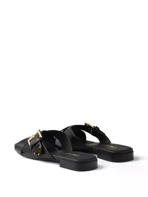 Prada Criss-cross Buckle Leather Sandals - Black