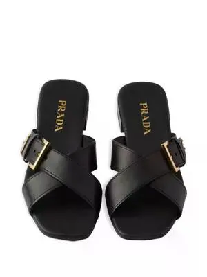 Prada Criss-cross Buckle Leather Sandals - Black