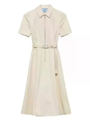 Prada Zip-front Flared Dress - Neutrals