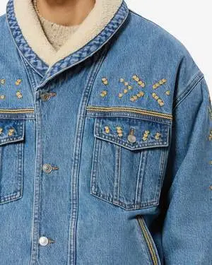 Isabel Marant Étoile Jackson Embroidered Denim Jacket With Faux Shearling Collar