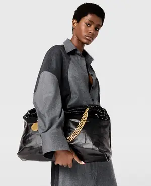 Stella McCartney Falabella Crocodile-embossed Drawstring Tote - Black