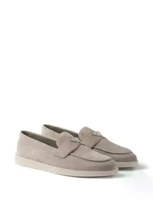 Prada Suede Triangle Logo Loafers - Grey