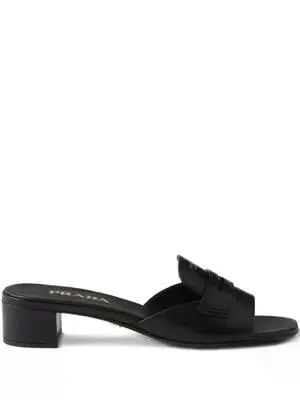 Prada Leather Low Heel Mules - Black