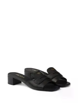 Prada Leather Low Heel Mules - Black