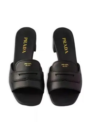 Prada Leather Low Heel Mules - Black