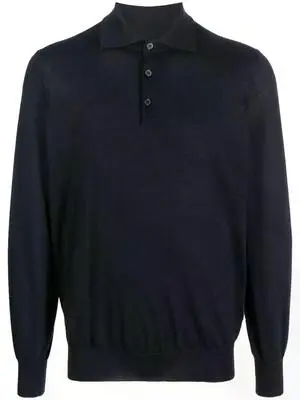 Brunello Cucinelli Long Sleeve Polo Shirt - Blue