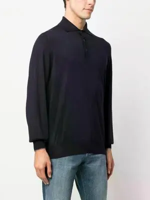 Brunello Cucinelli Long Sleeve Polo Shirt - Blue