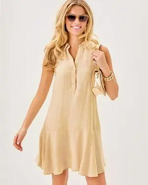 Lilly Pulitzer® Ellowyn Linen Shirt Dress - Wicker Tan X Resort White