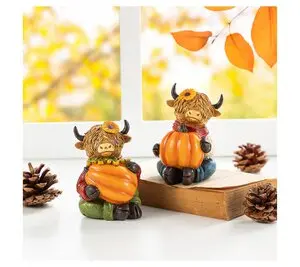 GLITZHOME 4'h Fall Harvest Resin Highland Cow T Able Decor S/2 - One-color