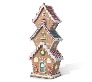 GLITZHOME 19'h Led Christmas Gingerbread House Able Decor