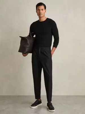 REISS Relaxed Tapered Drawstring Trousers - Black