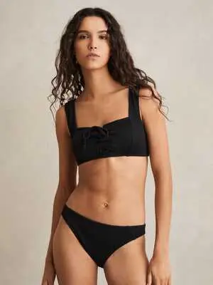 REISS Ribbed Lace-up Bikini Top - Black