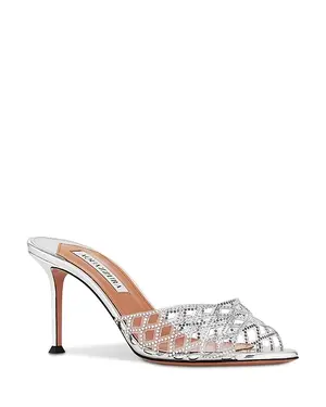 Aquazzura Silver Tone Mules Clogs For Women