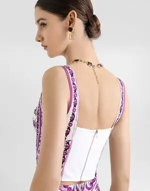 Dolce & Gabbana Majolica-print Charmeuse Bustier Top - Multicolor