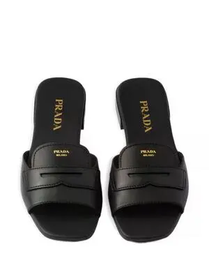 Prada Logo-stamp Leather Sandals - Black