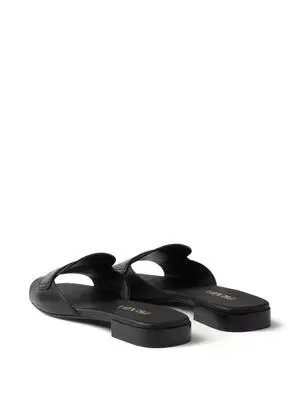Prada Logo-stamp Leather Sandals - Black