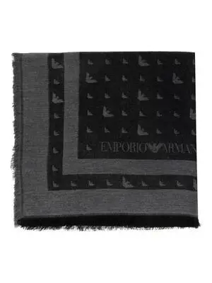 Emporio Armani Eagle-logo Fringed Scarf - Grey