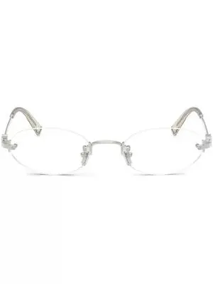 Miu Miu Logo-plaque Round-frame Glasses - Silver