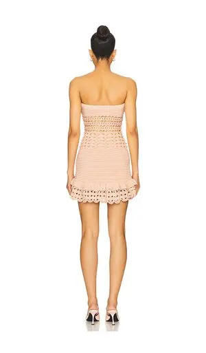 Retrofete Vali Crochet Pearl Embellished Mini Dress - Peach