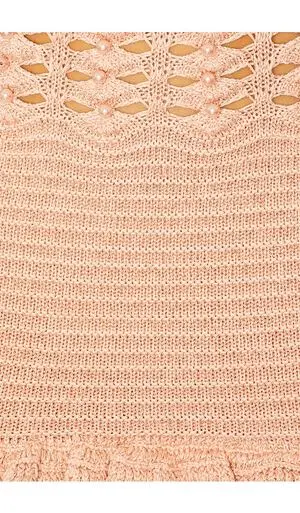 Retrofete Vali Crochet Pearl Embellished Mini Dress - Peach