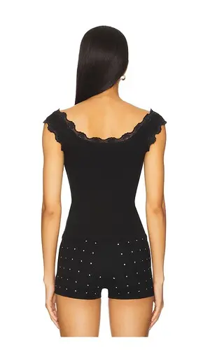 Lna Cassidy Lace Trimmed Ribbed Tank - Black