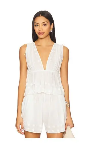 Ulla Johnson Anya Plunge V Neck Top Coverup - White