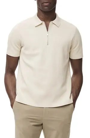 Mango Coolmax® Fine Knit Quarter Zip Polo - Beige
