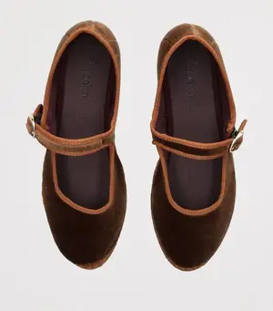 FLABELUS Velvet Mary Janes - Brown