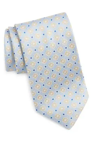 Canali Neat Medallion Silk Neck Tie - Light Blue