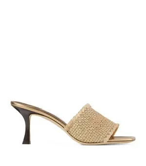 JIMMY CHOO Alexia Heeled Raffia Mules - Gold