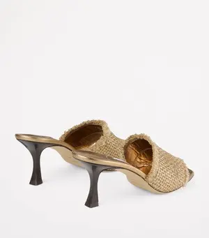 JIMMY CHOO Alexia Heeled Raffia Mules - Gold