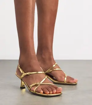 Sandro Metallic Leather Heeled Sandals - Beige