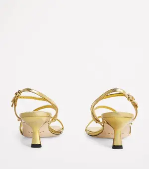Sandro Metallic Leather Heeled Sandals - Beige
