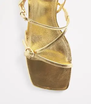 Sandro Metallic Leather Heeled Sandals - Beige
