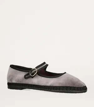 FLABELUS Velvet Brida Mary Jane Flats - Grey