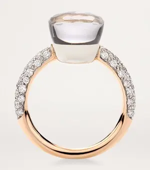 Pomellato Rose Gold, Diamond, And Topaz Nudo Classic Ring - White