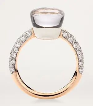 Pomellato Rose Gold, Diamond, And Topaz Nudo Classic Ring - White